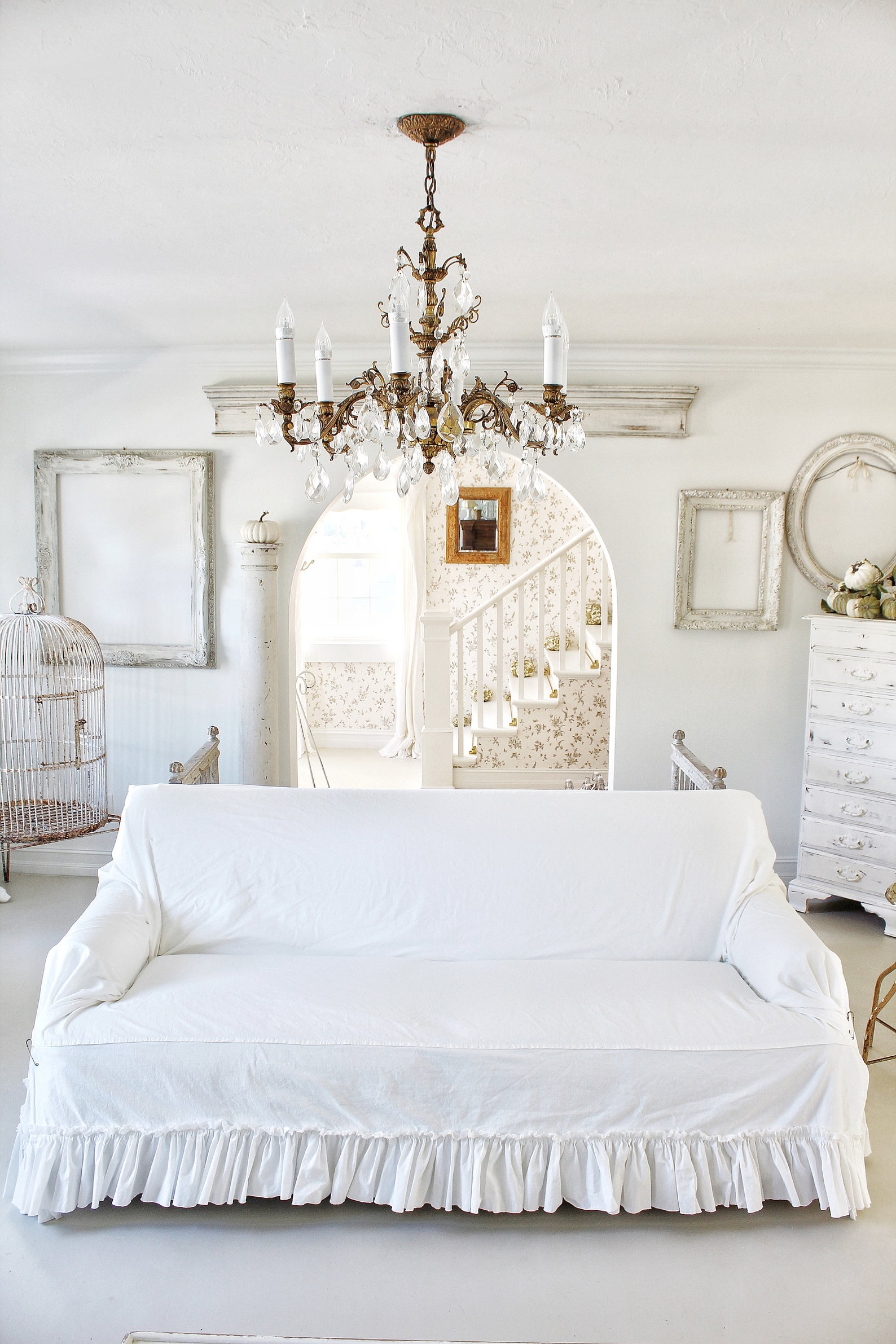 Small Bottom Ruffle Slipcover Sofa Slipcover Sofa Cover Sofa Scarf Slip ...