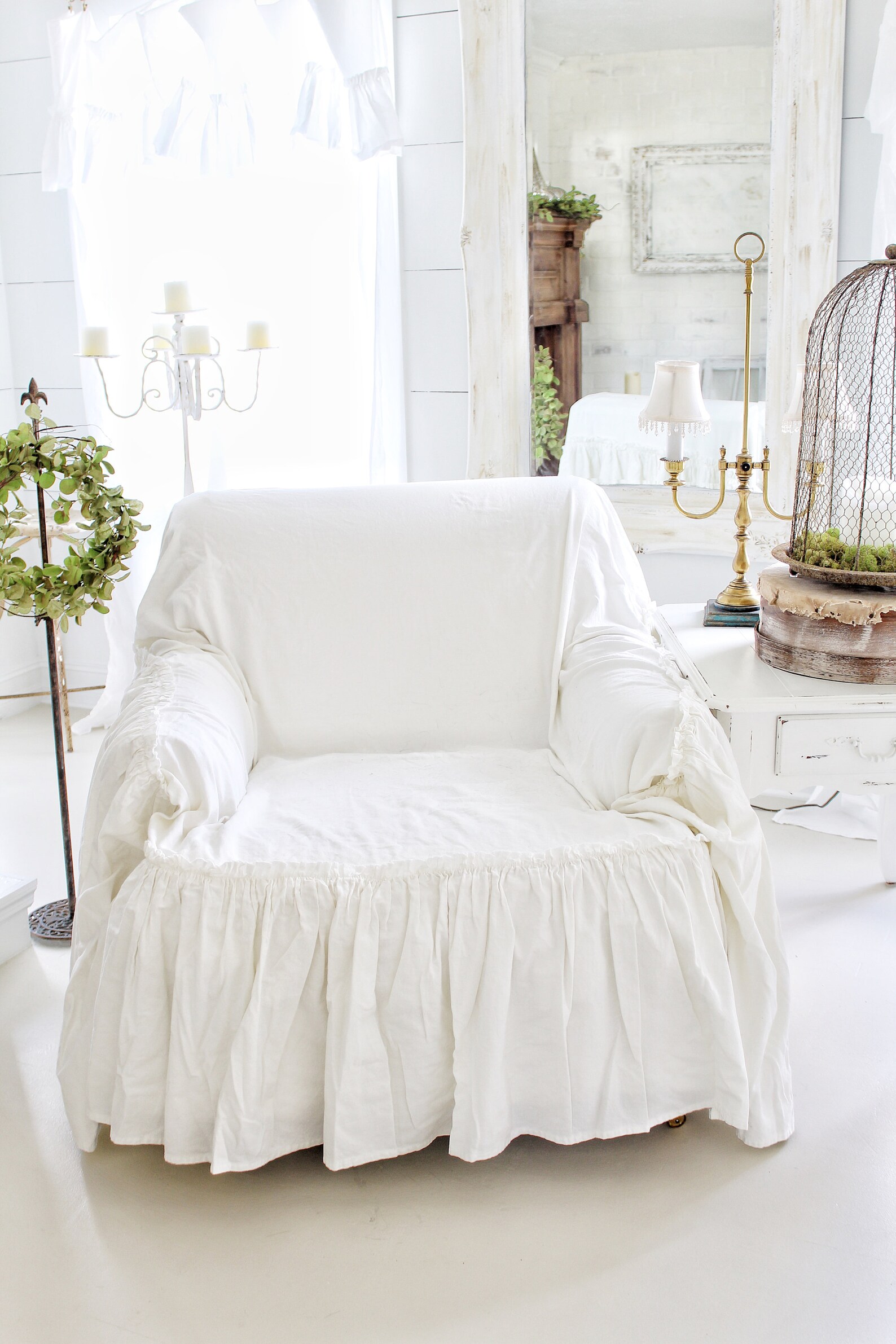 Ruffled Chair Cover Sofa Cover Chair Cover Slip Cover - Etsy
