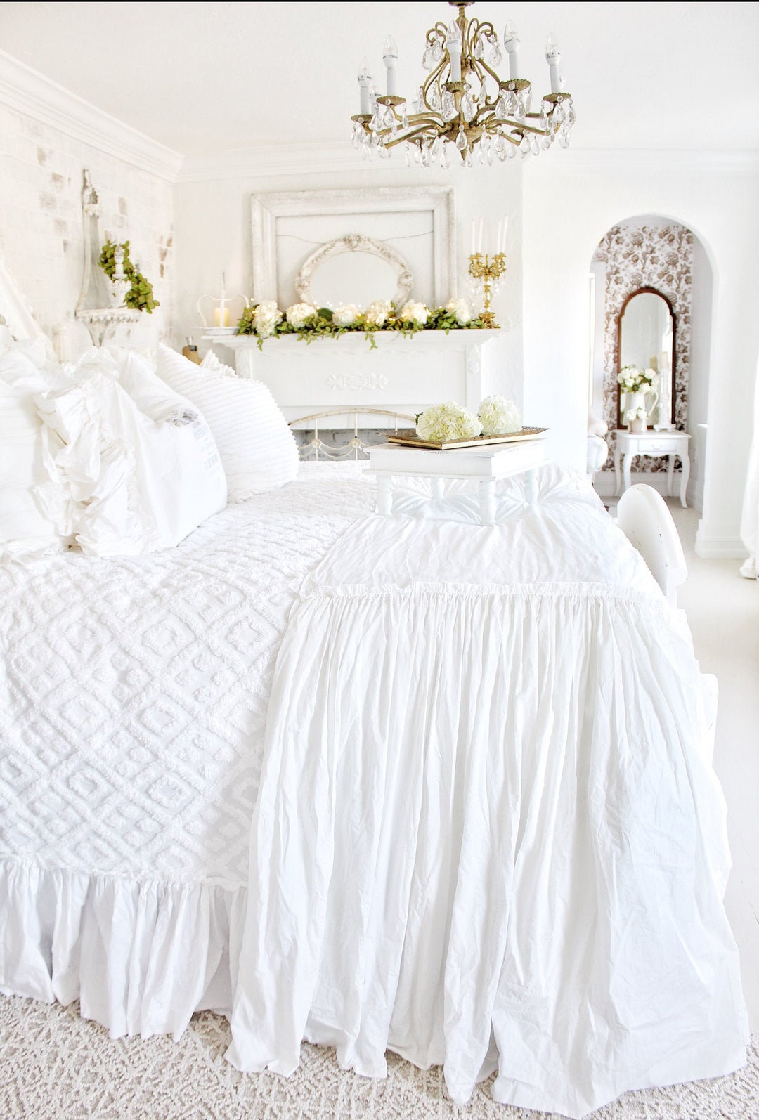 Ruffled Bed Scarf | Ruffled Bed Linens | Ruffled Bed Cover | Bed Runner ...