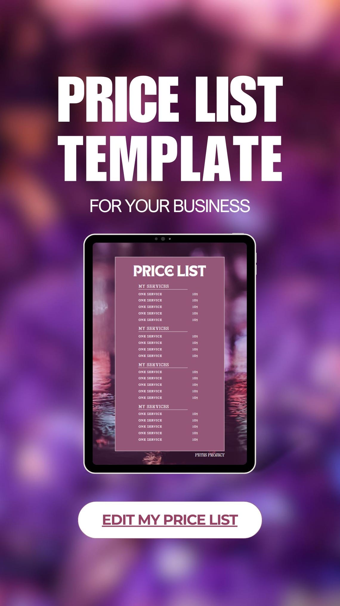 Purple Design Price List Template - Etsy