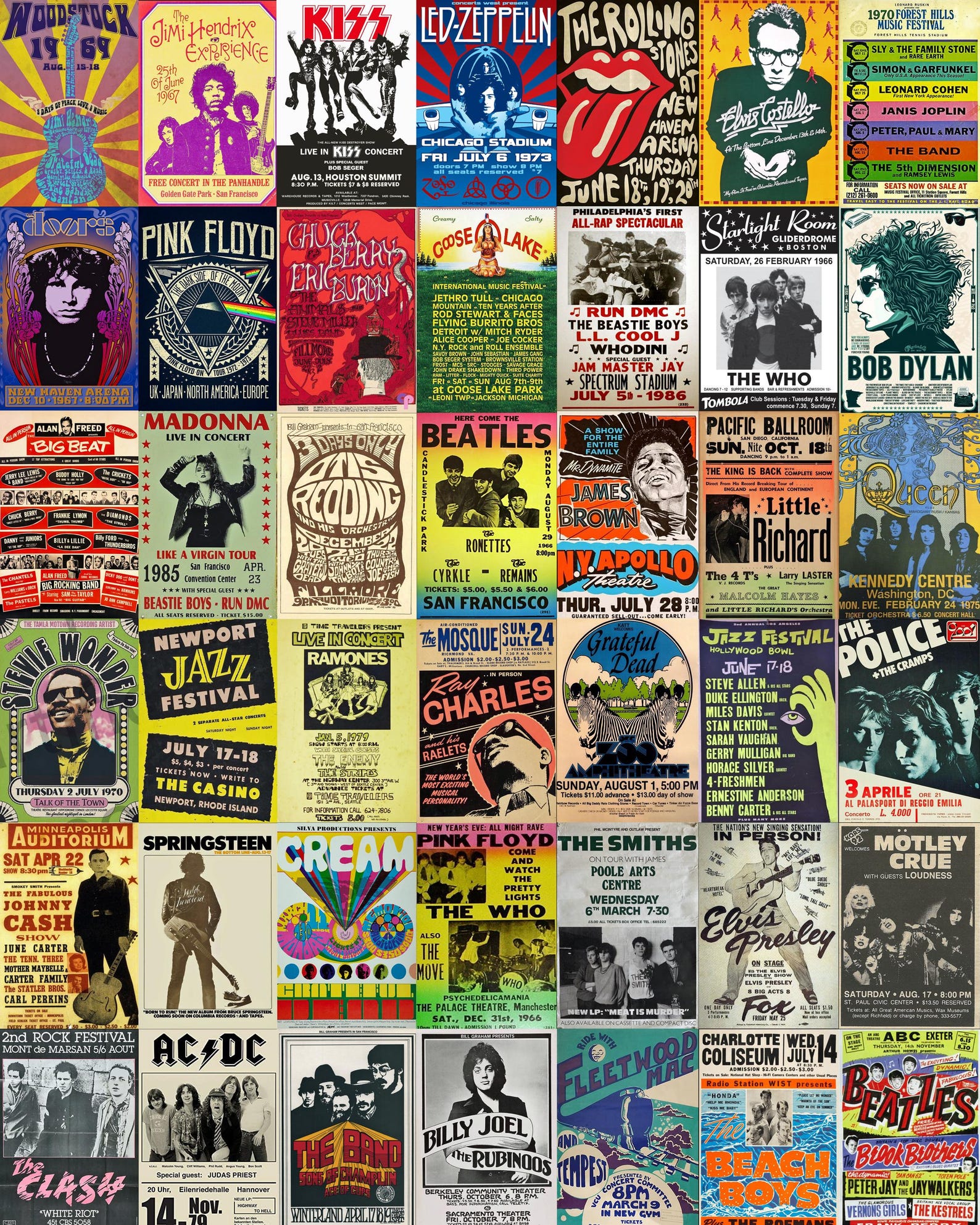 Vintage Concert Poster Collage: 50s-80s Music Art (instant Download) - Etsy