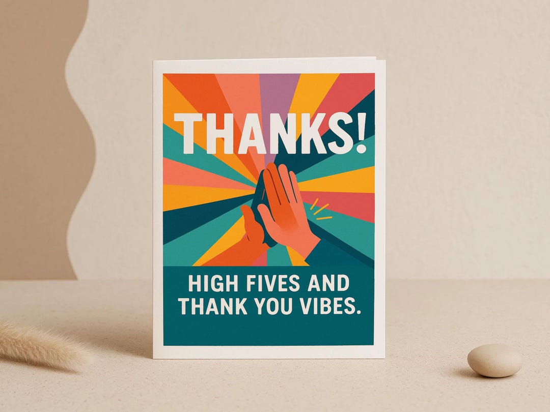 Thanks High Five Card – Bright Retro Gratitude Greeting, Playful Thank ...
