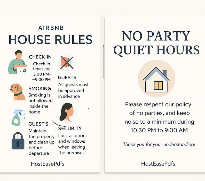Airbnb House Rules Printable + FREE No Party Quiet Hours Sign | Guest ...