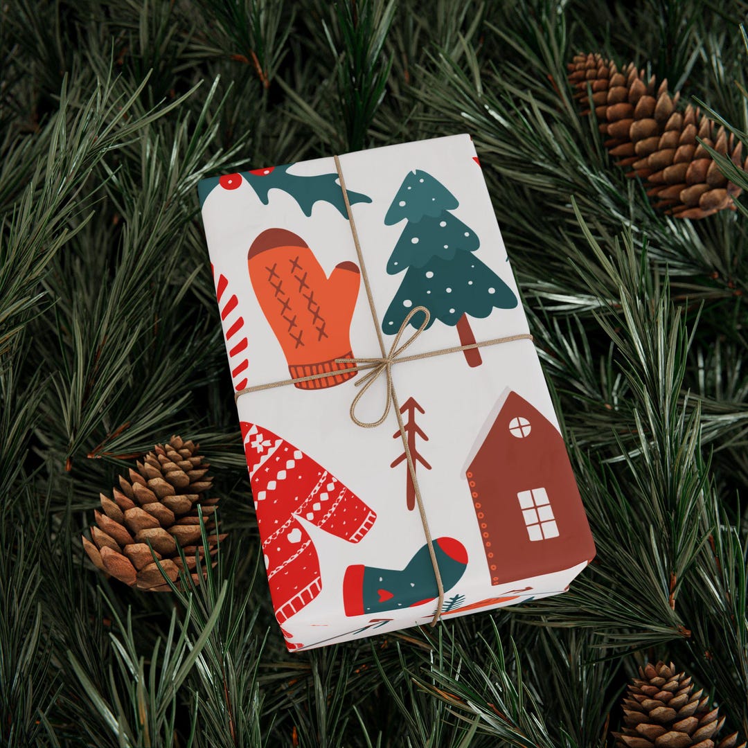 Cozy Winter Cottage Wrapping Paper - Holiday Fireplace Christmas Gift ...
