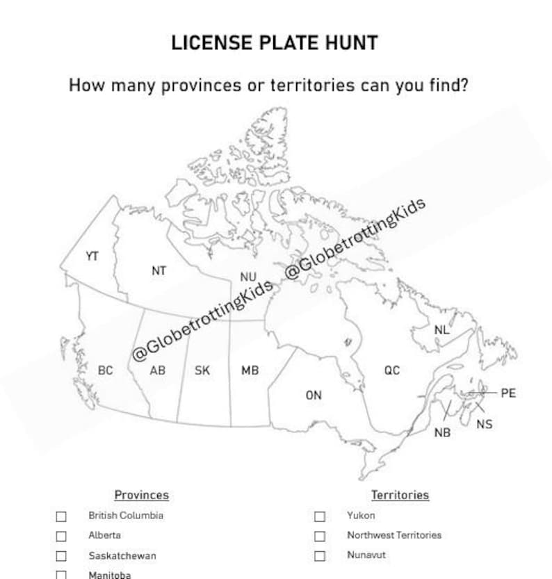 Canada Provinces and Territories License Plate Hunt Worksheet - Etsy