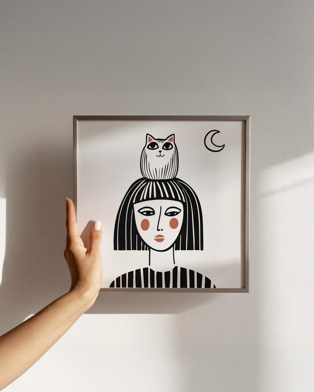 Square Digital Poster Quirky Cat Wall Art 1x1 Minimalist Abstract ...