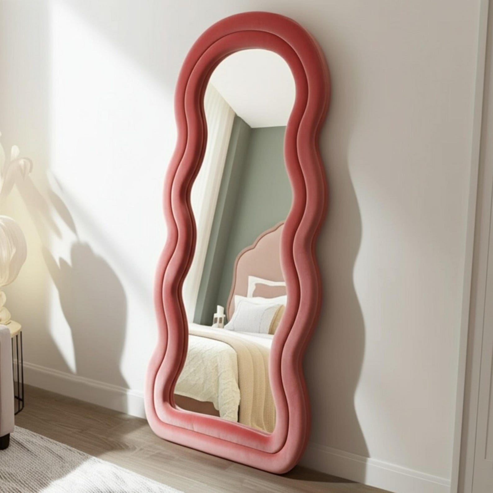 Teddy Frame Full Length Mirror - Wavy Irregular Floor Velvet Mirror ...