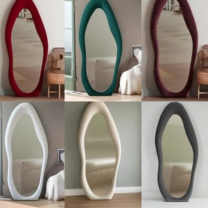 Asymmetrical Velvet Full Length Mirror: Modern Irregular Fabric Frame ...