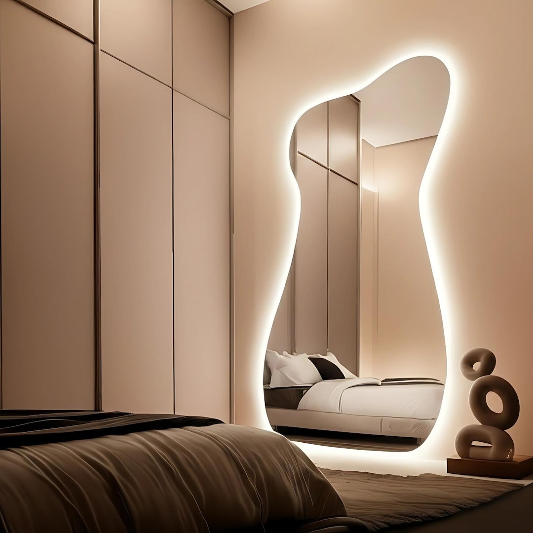 LED Lighted Full Body Mirror - Irregular Squiggle Floor Mirror - Wavy ...