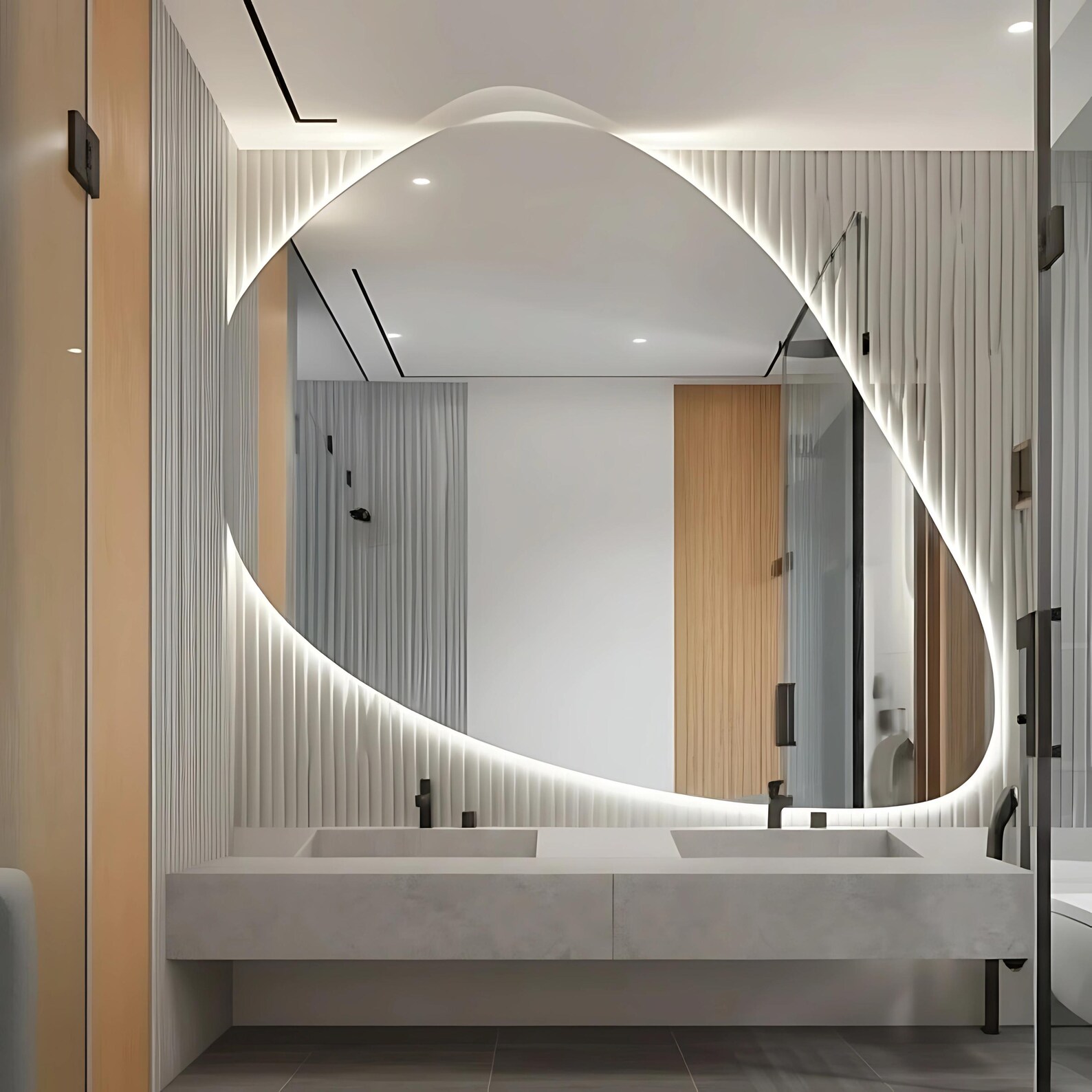 Asymmetrical LED Bathroom Mirror: Backlit Organic Shape, Handmade - Etsy