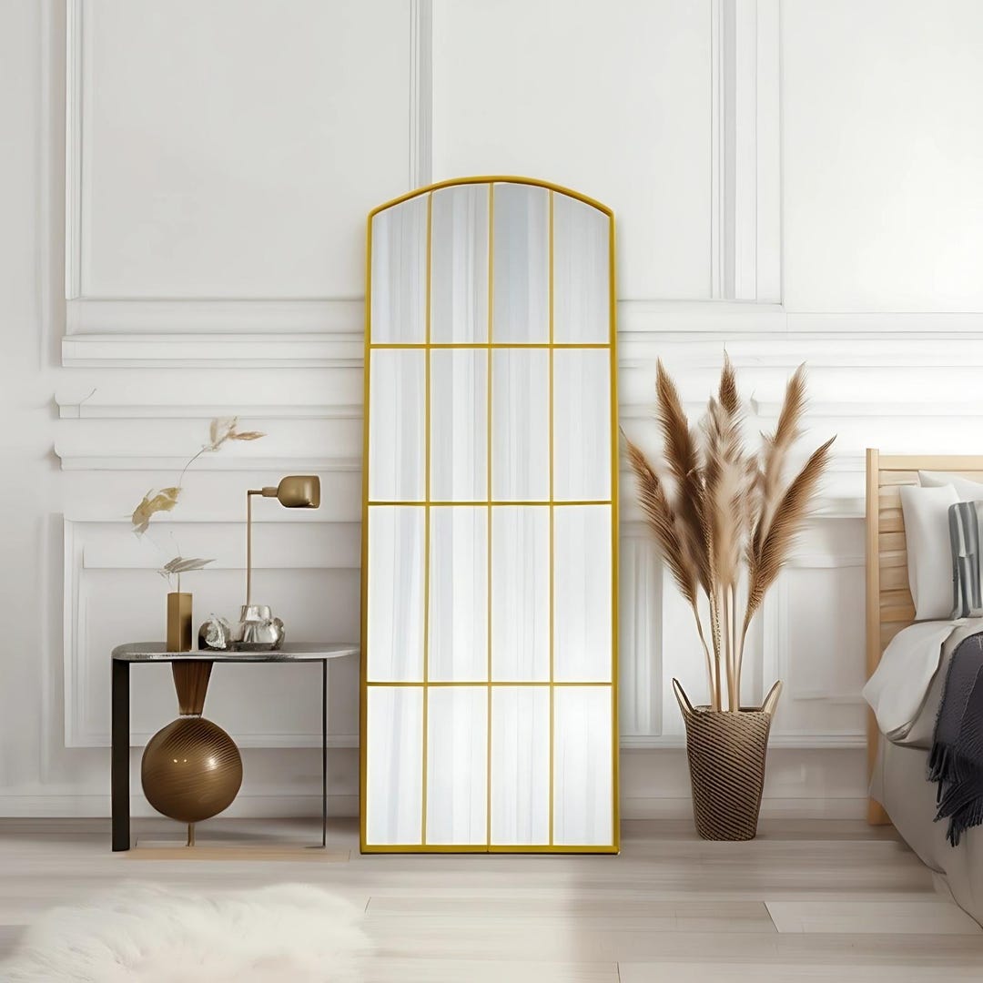 Gold Framed Window Mirror: Modern Farmhouse Full Length Hanging Mirror ...
