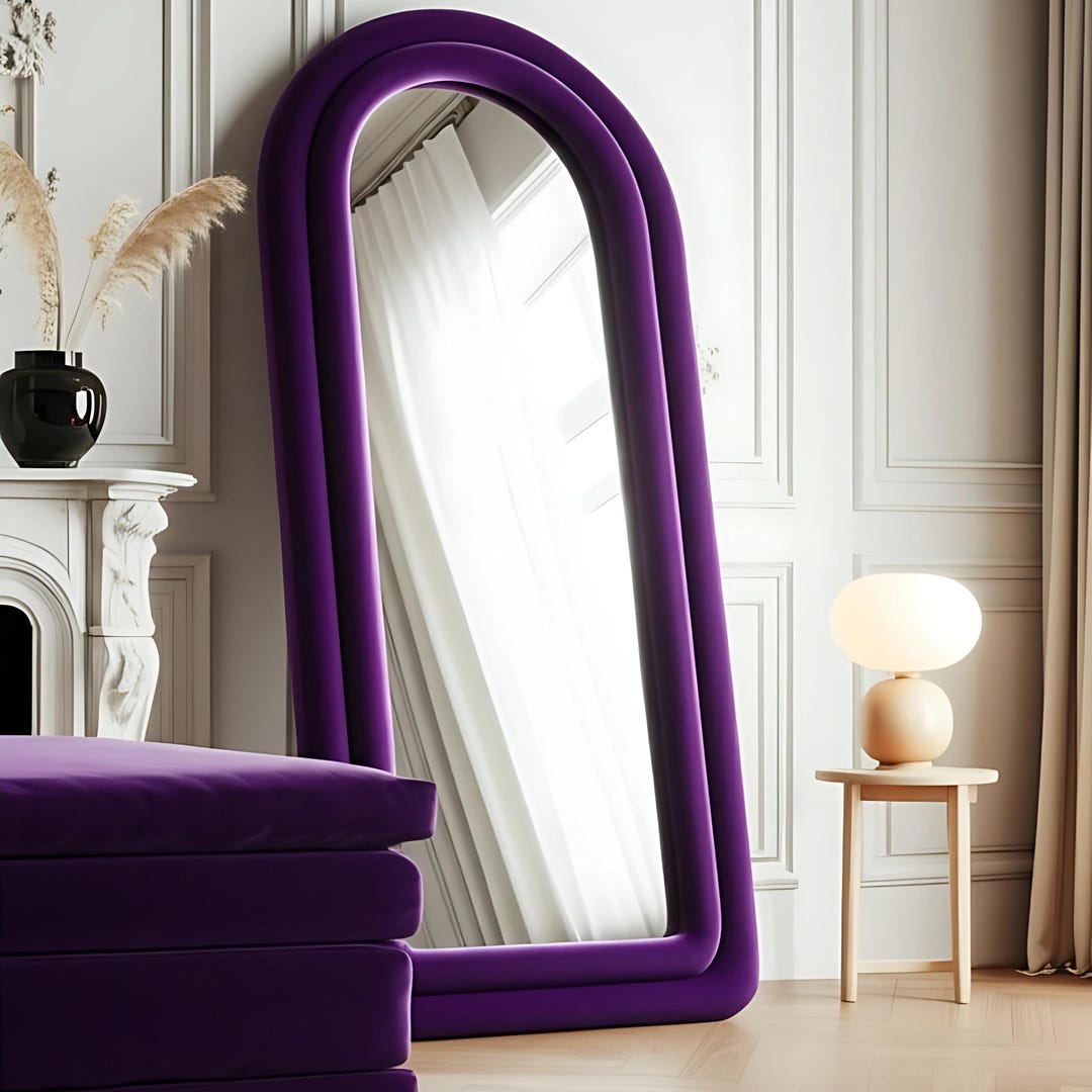 Asymmetrical Velvet Tall Mirror for Living Room - Full Length Fabric ...
