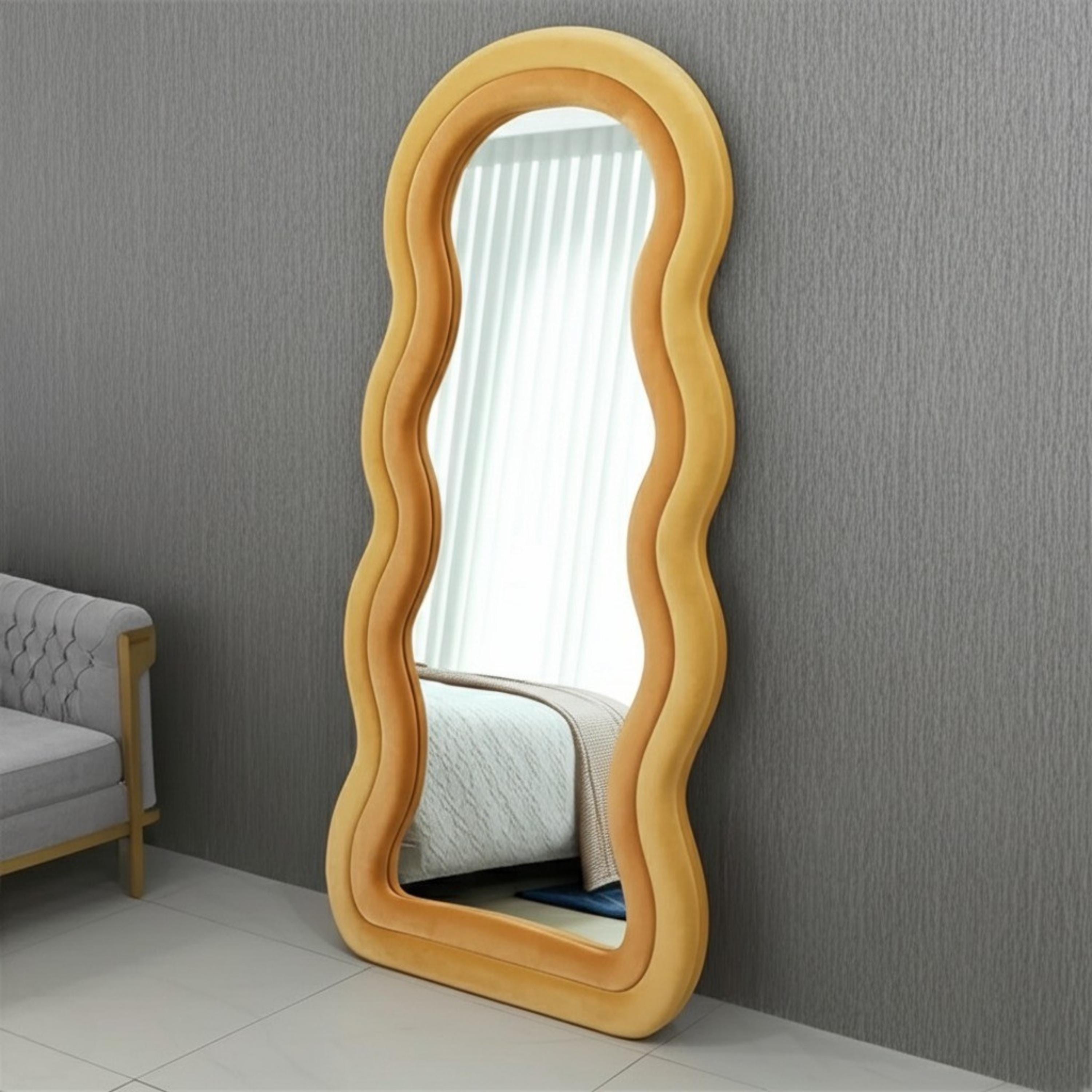 Teddy Frame Full Length Mirror - Wavy Irregular Floor Velvet Mirror ...