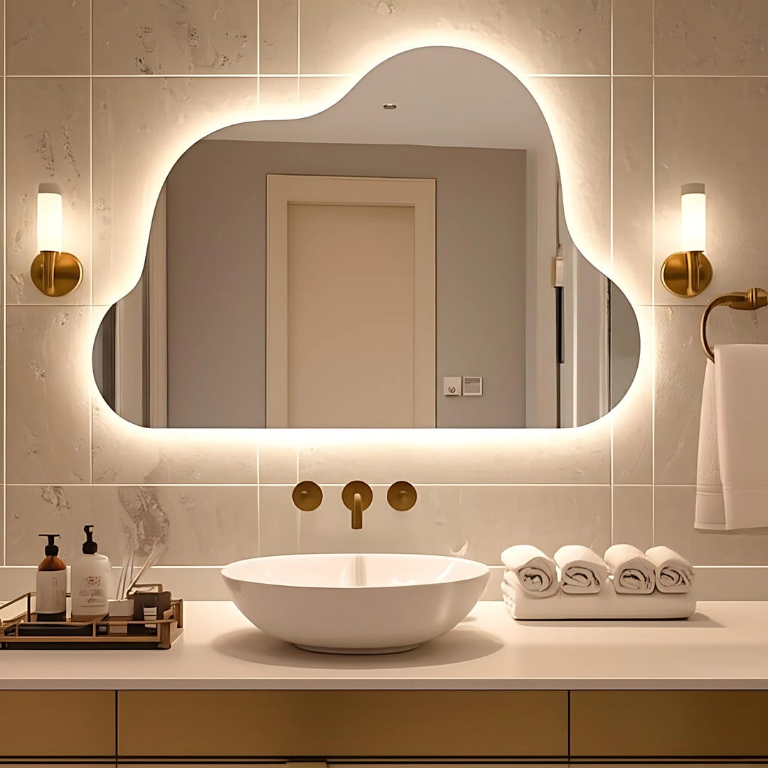 Cloud Shaped LED Mirror – Wavy Illuminated Mirror for Bathroom, Kids ...