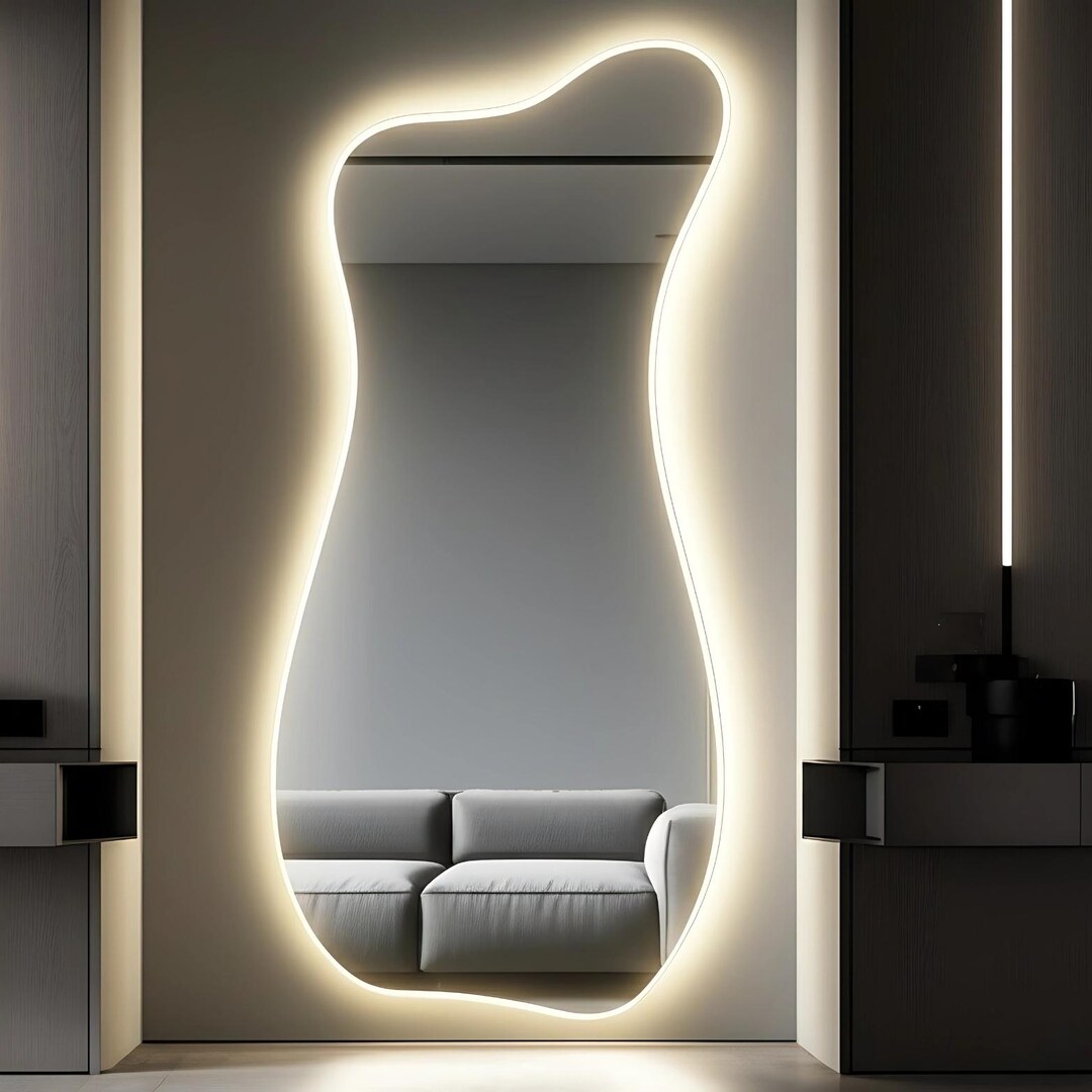 LED Backlit Wavy Full Length Mirror: Modern Home Decor - Etsy