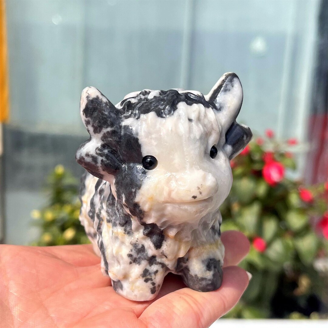 Natural Zebra Stone Hand-carved Crystal Highland Cattle,quartz Animal ...