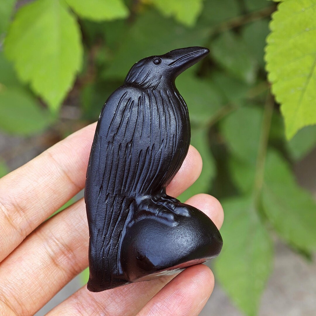 Obsidian Crow Carving: Natural Crystal Animal, Reiki Healing Stone - Etsy