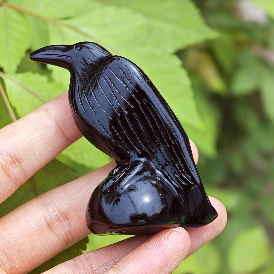 Obsidian Crow Carving: Natural Crystal Bird, Reiki Healing Stone - Etsy