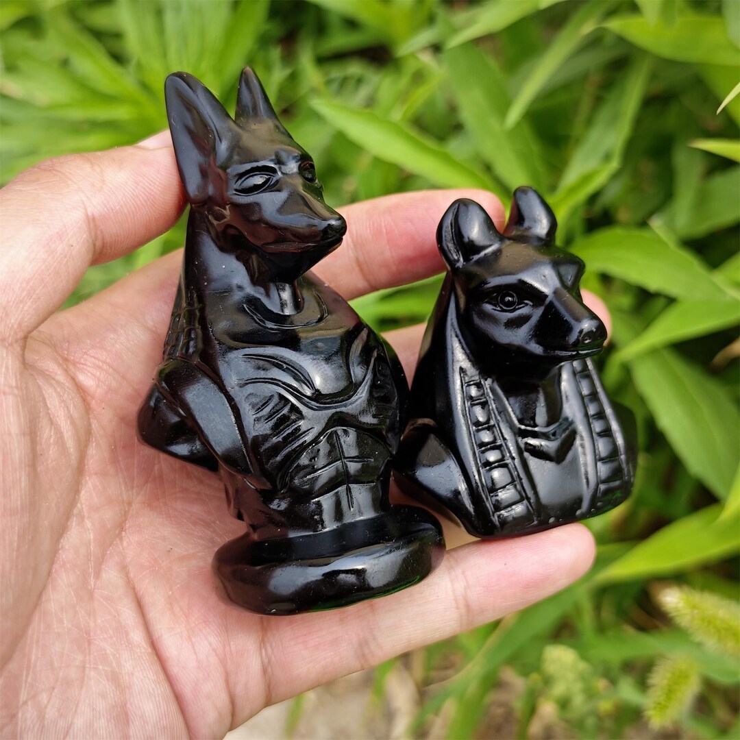 Obsidian Anubis Carving: Natural Quartz Crystal Animal, Reiki Healing ...
