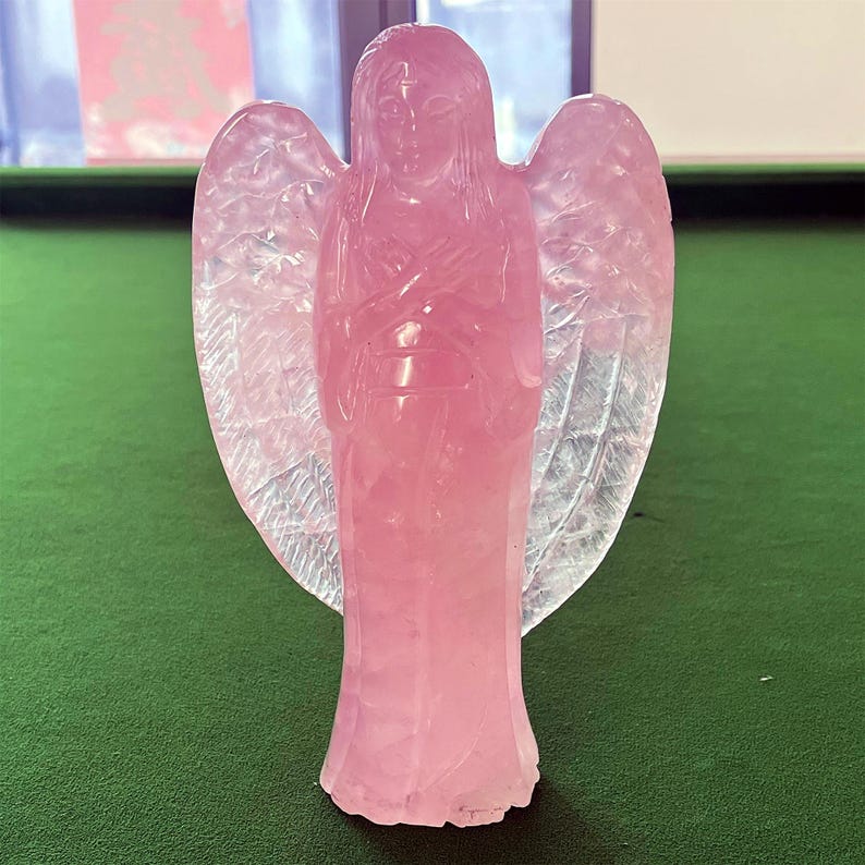 8“ Natural Rose Quartz Angel,reiki Healing Stone,crystal Chakra,home ...