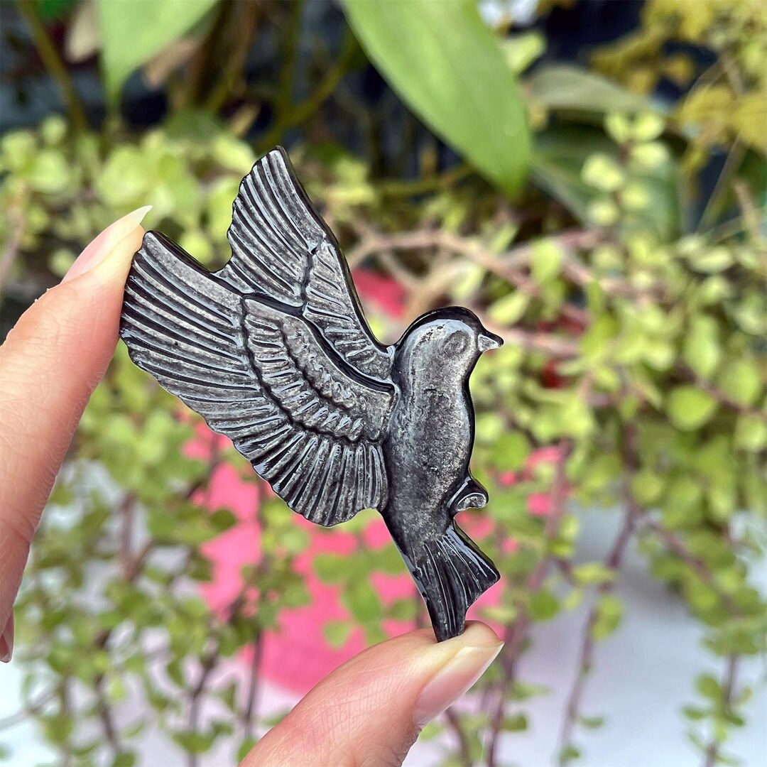 Natural Silver Obsidian Peace Dove Carving: Crystal Bird,reiki Healing ...