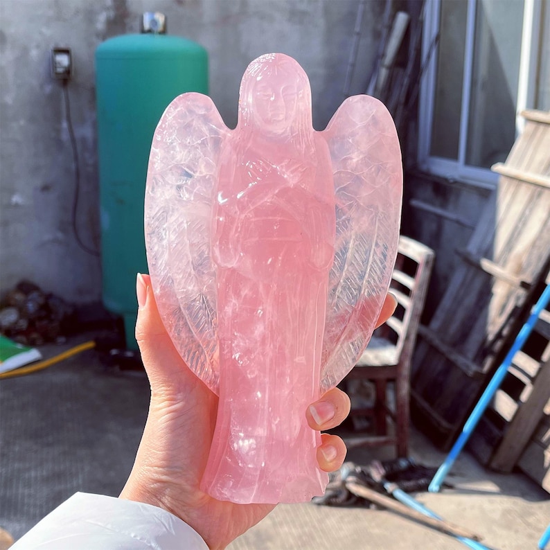 8“ Natural Rose Quartz Angel,reiki Healing Stone,crystal Chakra,home ...