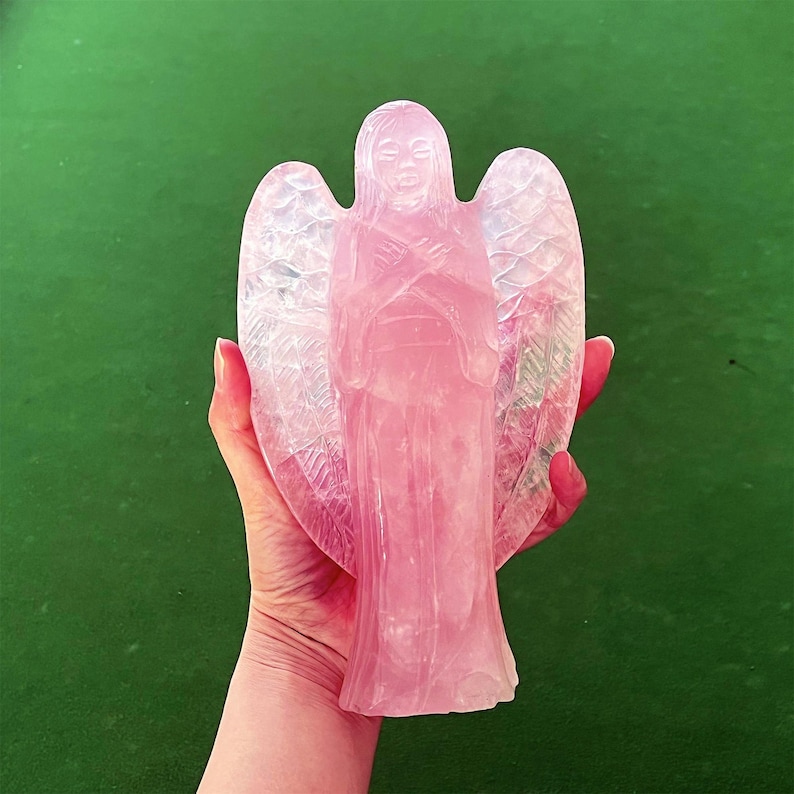 8“ Natural Rose Quartz Angel,reiki Healing Stone,crystal Chakra,home ...