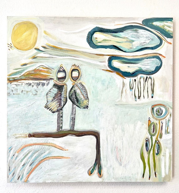 Large Original Expressionist Painting Birds Clouds Abstract - Etsy