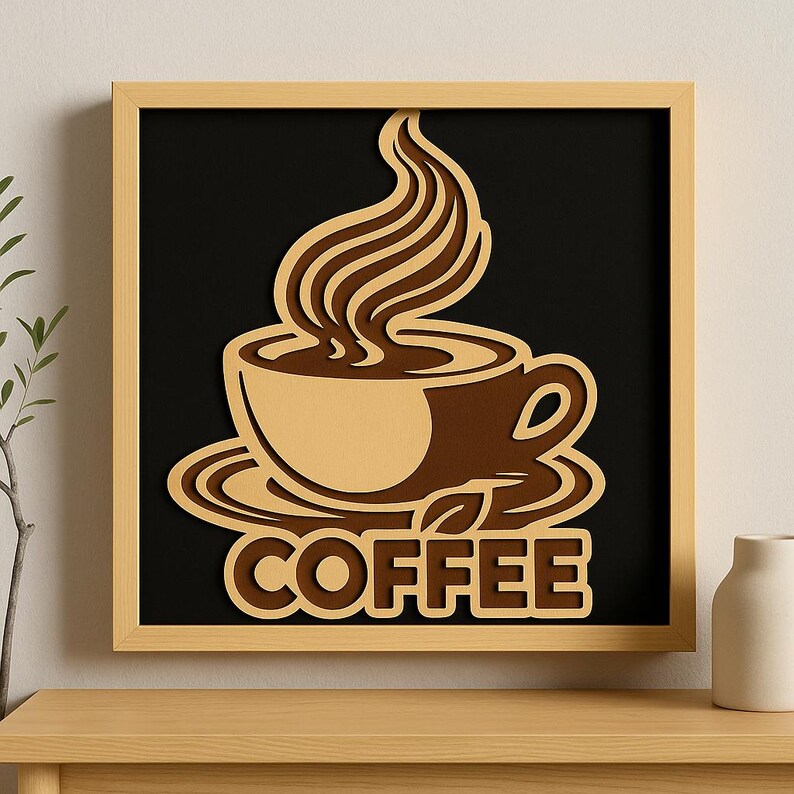 Layered Coffee Cup Wall Art SVG | 3D Laser Cut File | Coffee Sign for ...