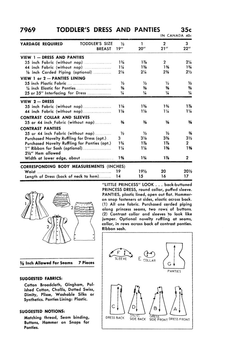 Advance Pattern 7969 Dress and Panties Pattern Size 2 - Etsy