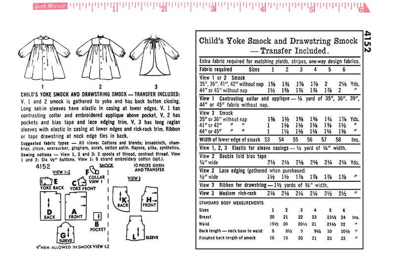 Size 1-6 - 1961 Girls Smock Dress - Child, Toddler, Kids - DIGITAL ...