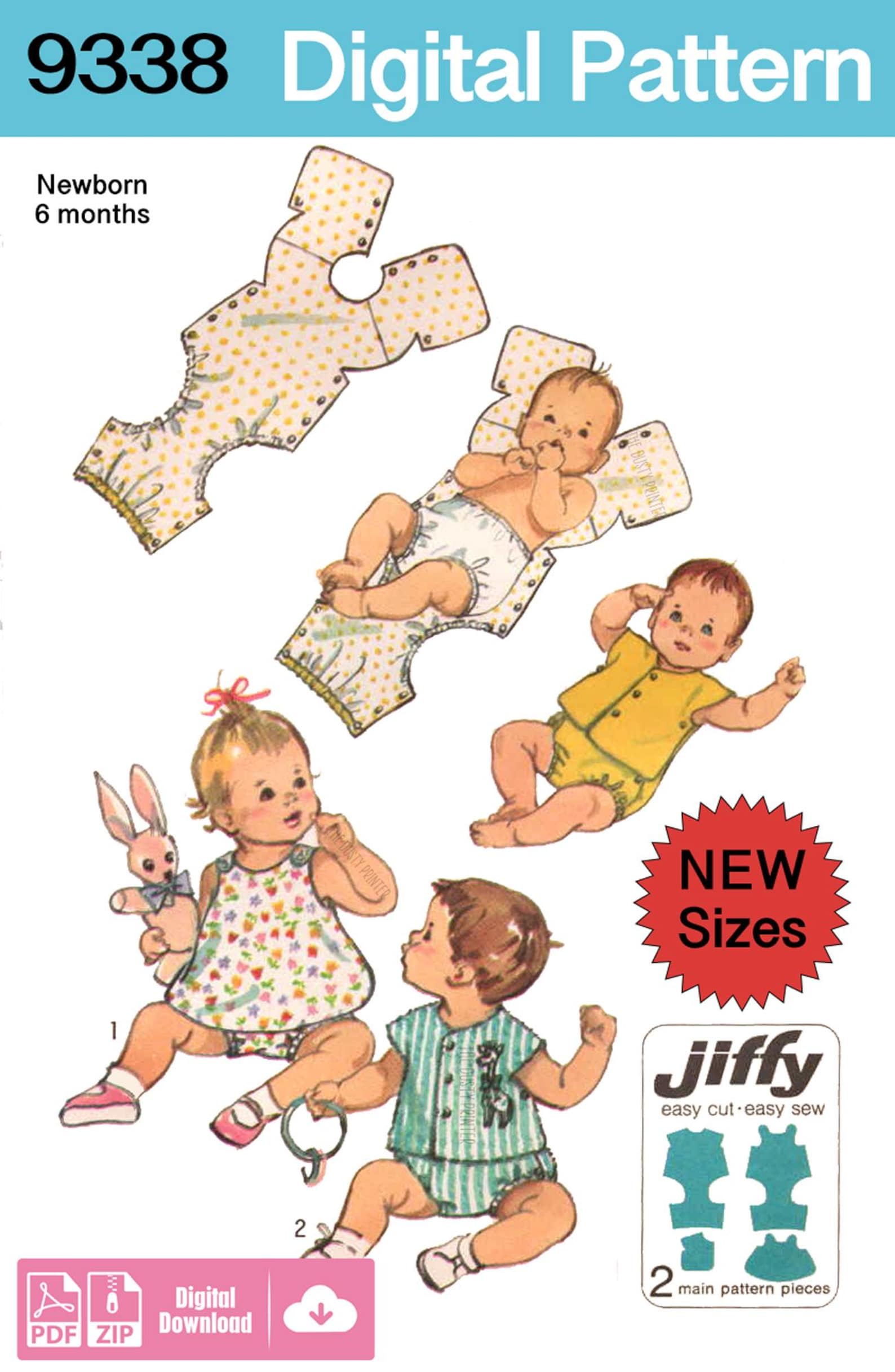 Vintage DIGITAL Pattern 1970s Jiffy Easy Newborn & 6 Mns Baby's One ...