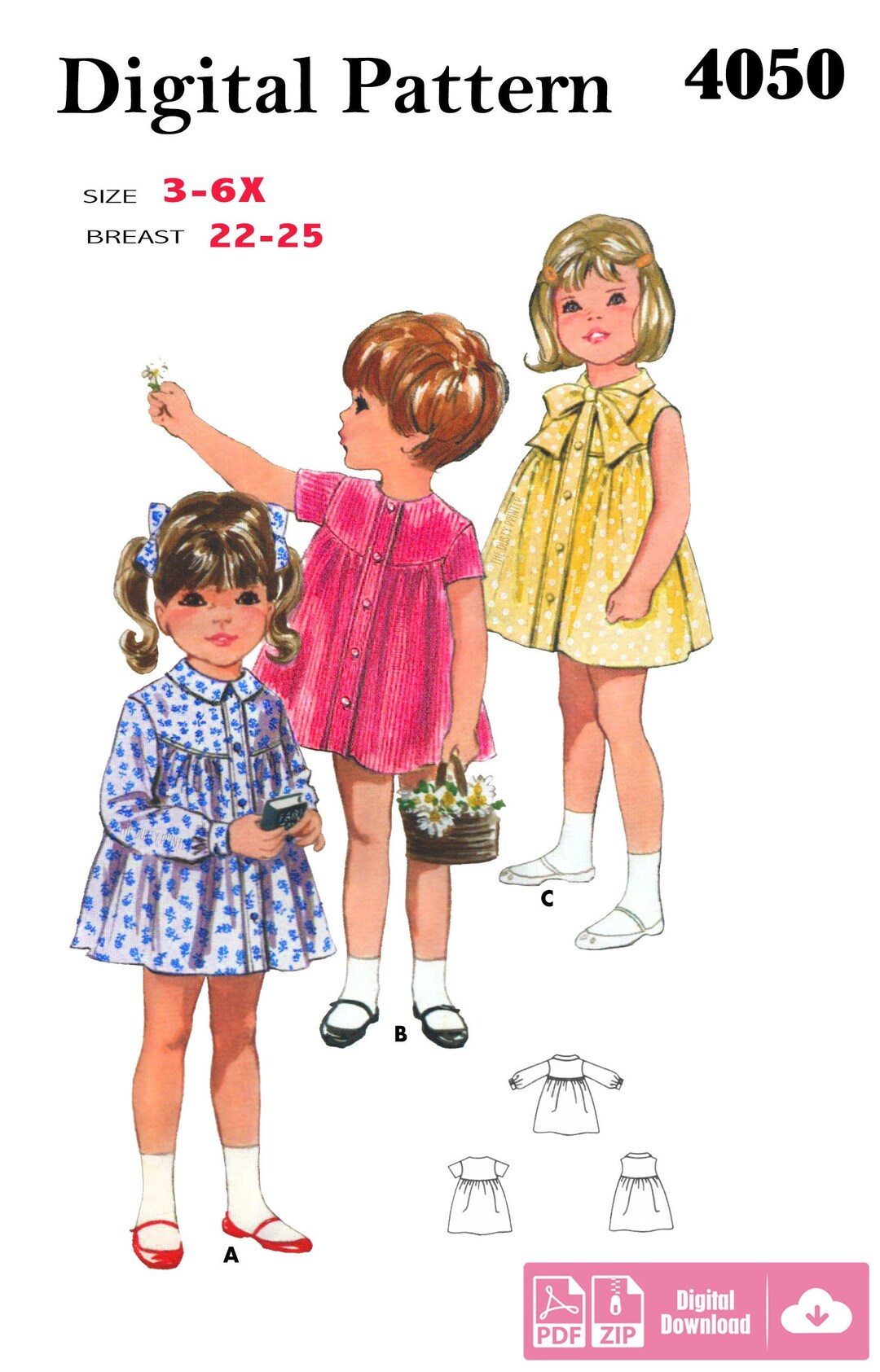 Butterick 4050 Size 3 6X Girls Dress 3 Looks Plain Dress, Front Bow, or ...
