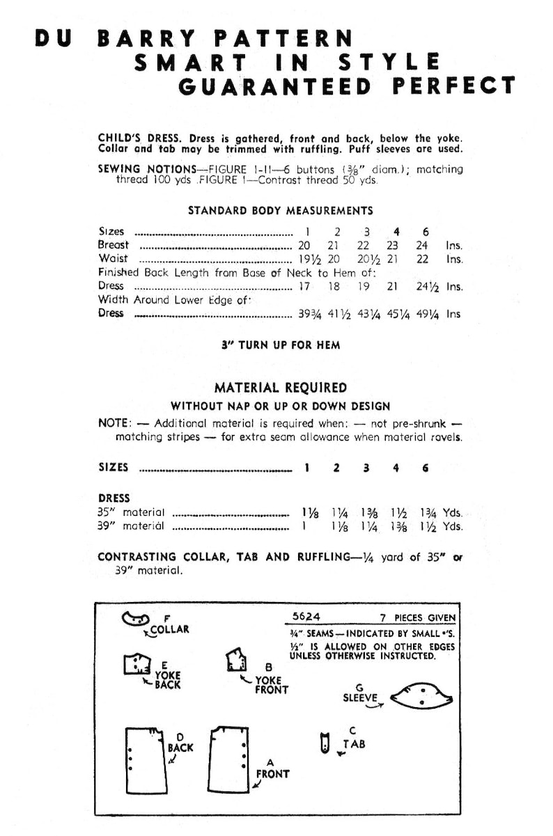 Dubarry 5624 Size 1-6 - 1940s Dress for Little Girl - Digital PDF ...