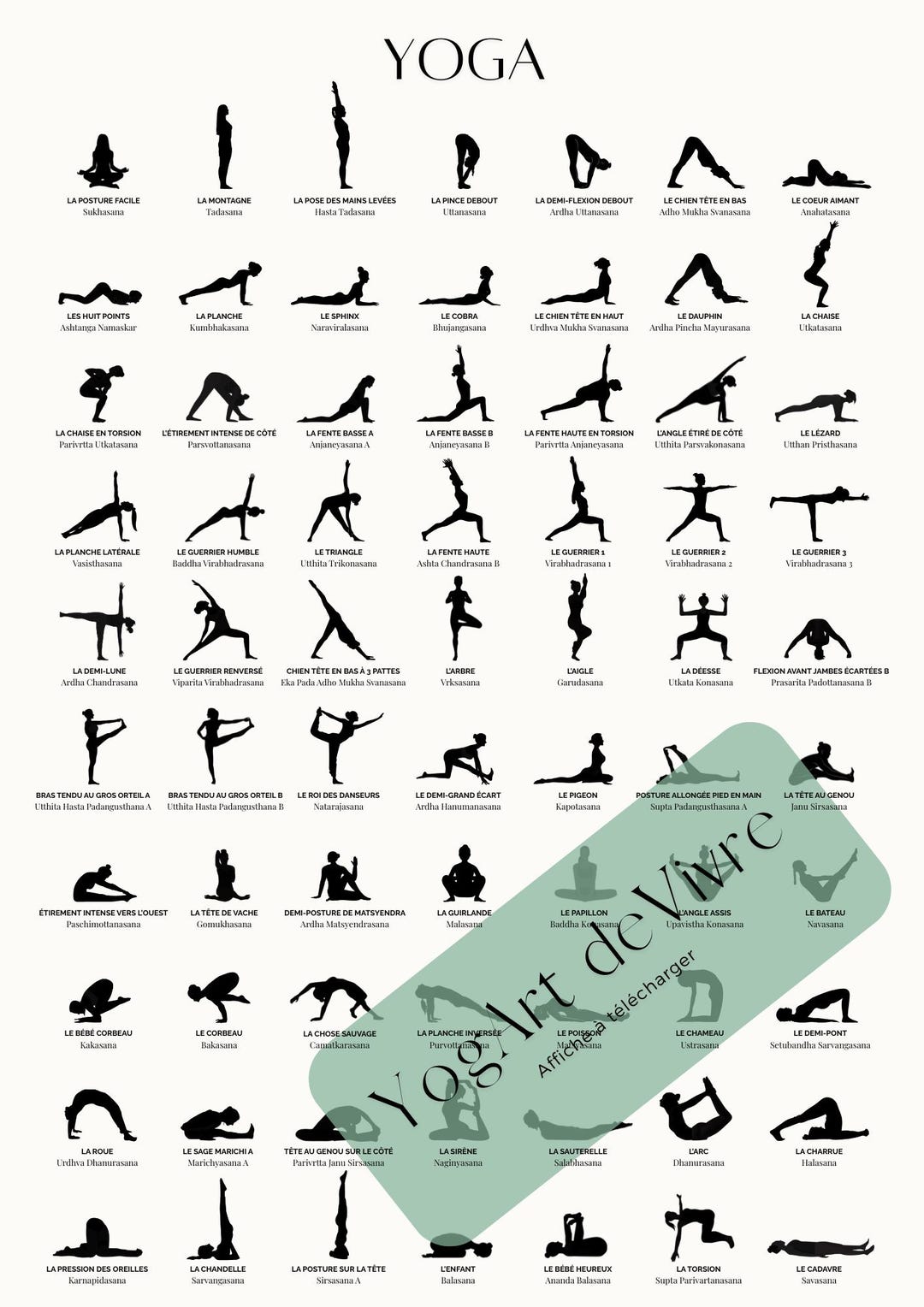 Yoga Poster 70 Postures | A3 and A4 PDF Poster to Download - Etsy