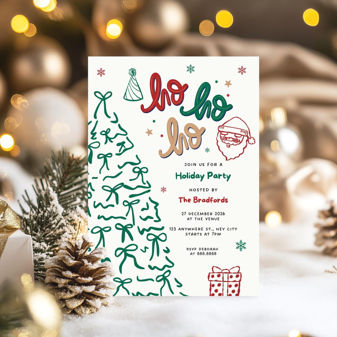 Holiday Party Invitation, Doodle Style Christmas Invite, Canva Template ...