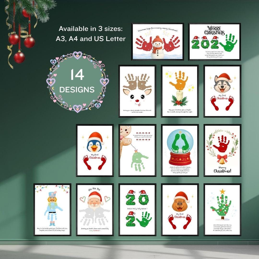 Christmas Handprint Art Bundle, 2025 Holiday Handprint Keepsake for ...