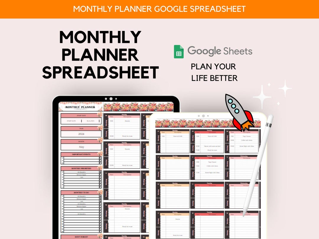 Monthly Planner Google Sheets, Spreadsheet - Etsy