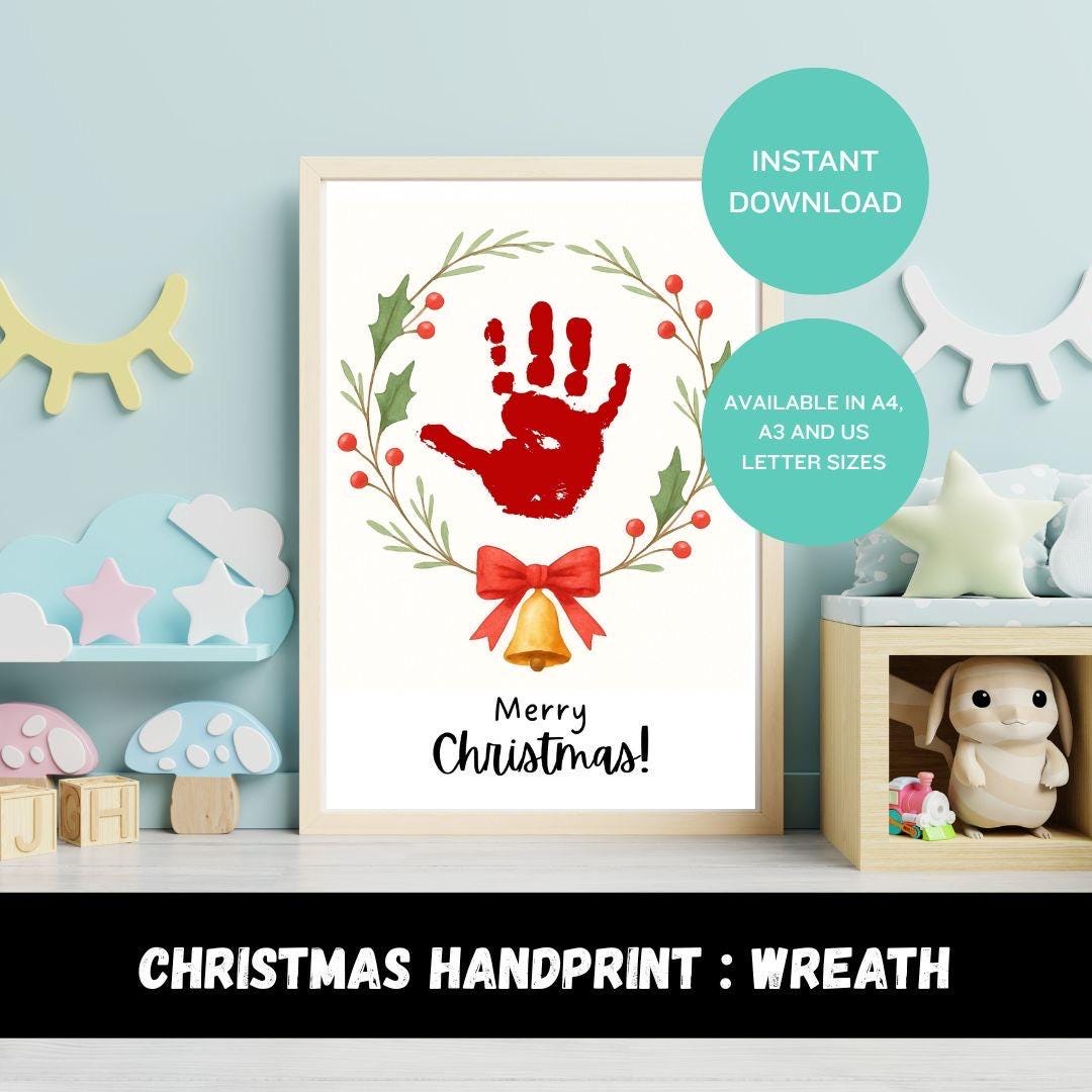 Christmas Wreath Handprint Art, Printable Handprint | DIY Xmas Gift ...