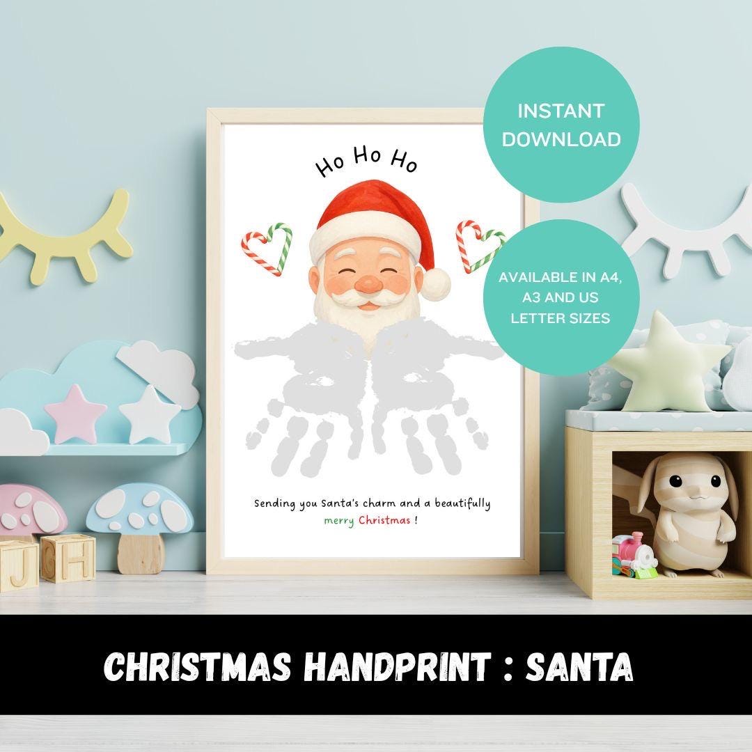 Santa Handprint Art, Printable Handprint | DIY Xmas Gift From Kids ...