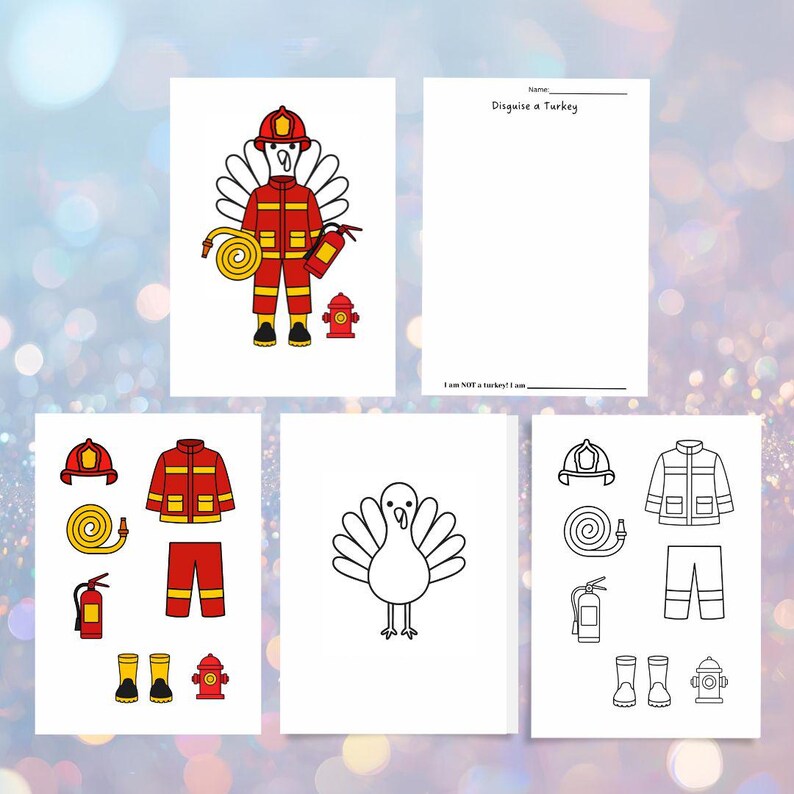 Disguise the Turkey Fireman, Printable Craft Kit, Coloring Turkey in ...