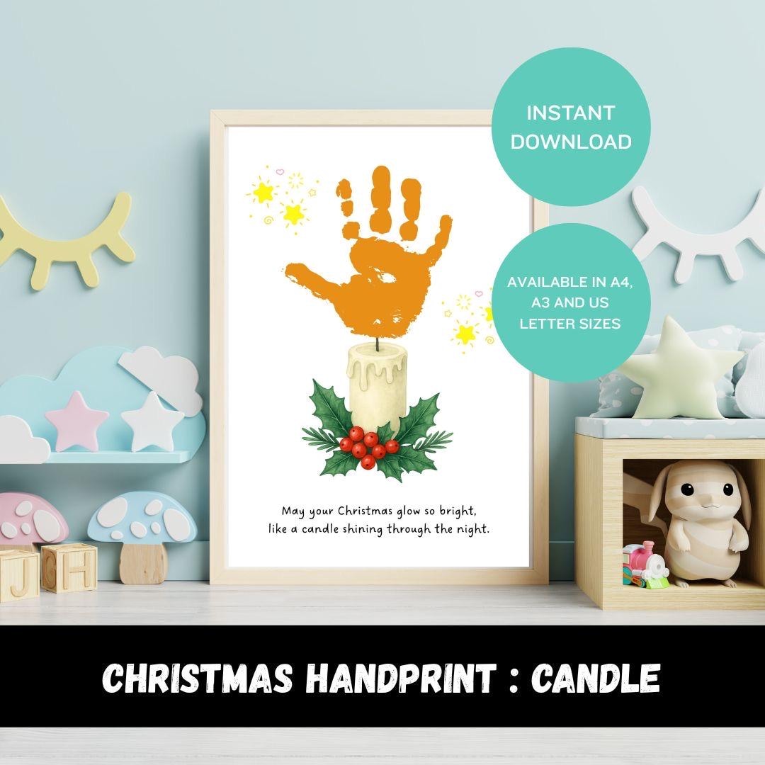 Christmas Candle Handprint Art, Printable Handprint | DIY Xmas Gift ...