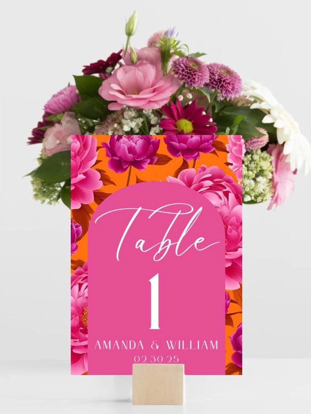Pink and Orange Floral Table Number Template With Engagement Photo ...