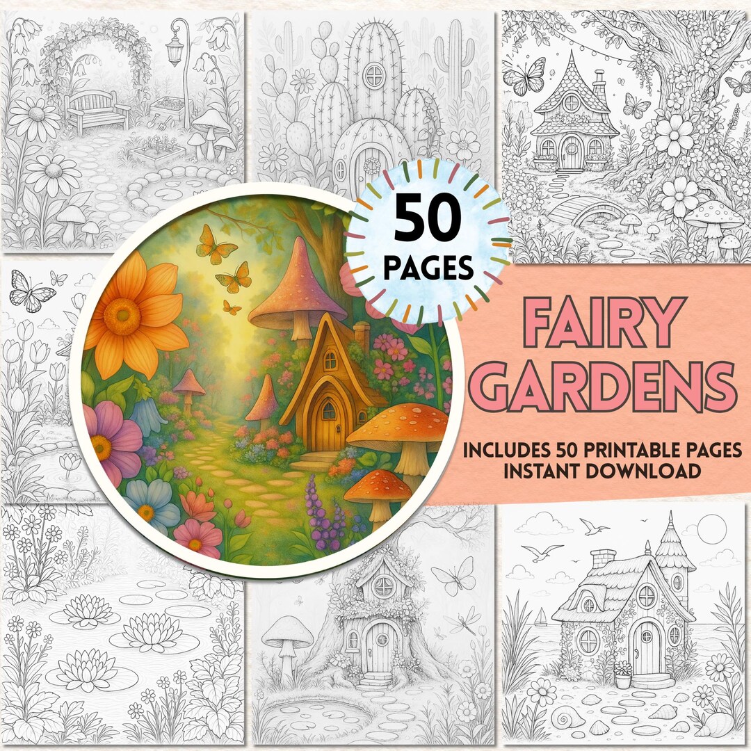 Fairy Gardens Coloring Pages – Whimsical Printable Art for All Ages - Etsy
