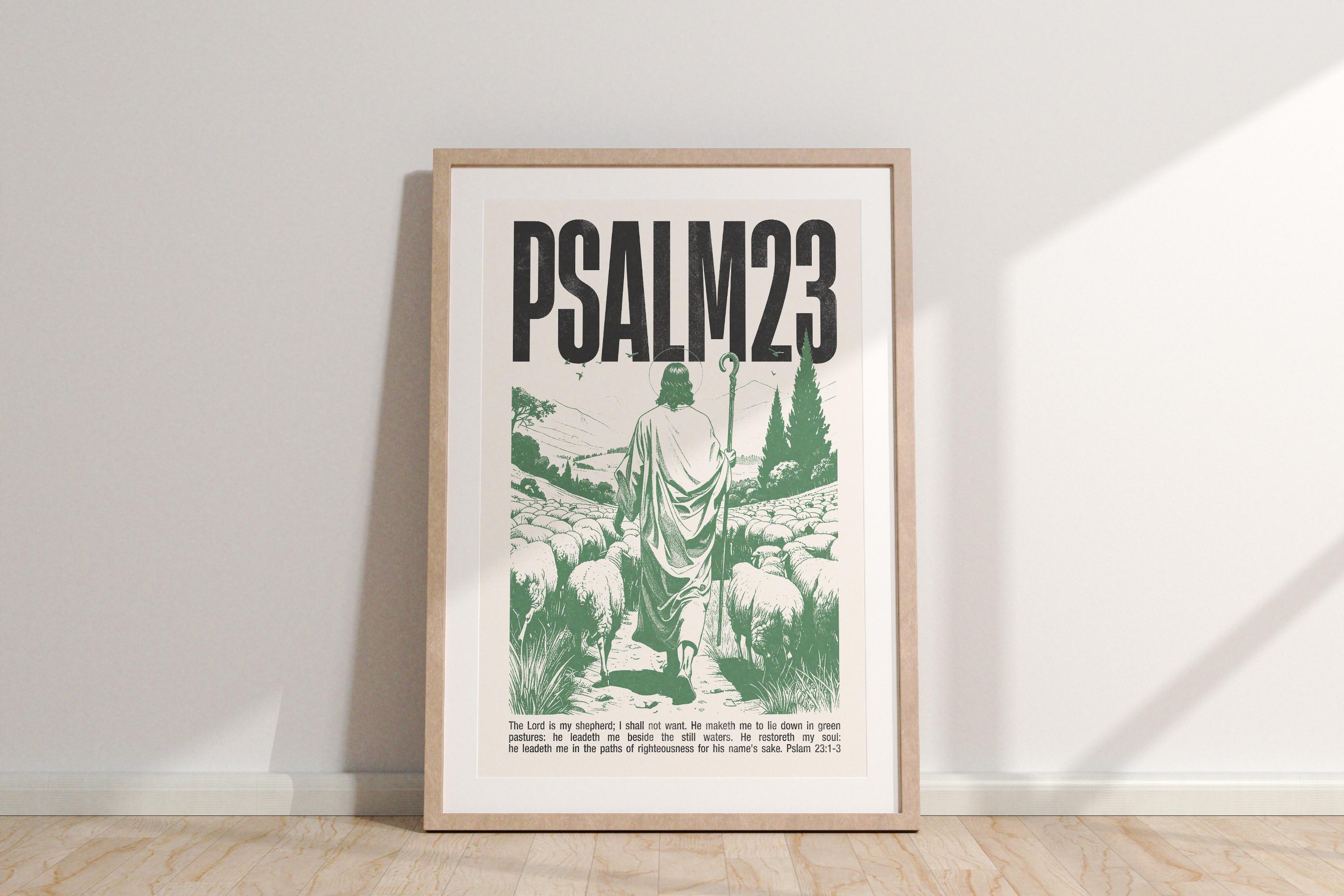 Good Shepherd Poster Psalm 23 Christian Wall Art, Vintage Green Bible ...