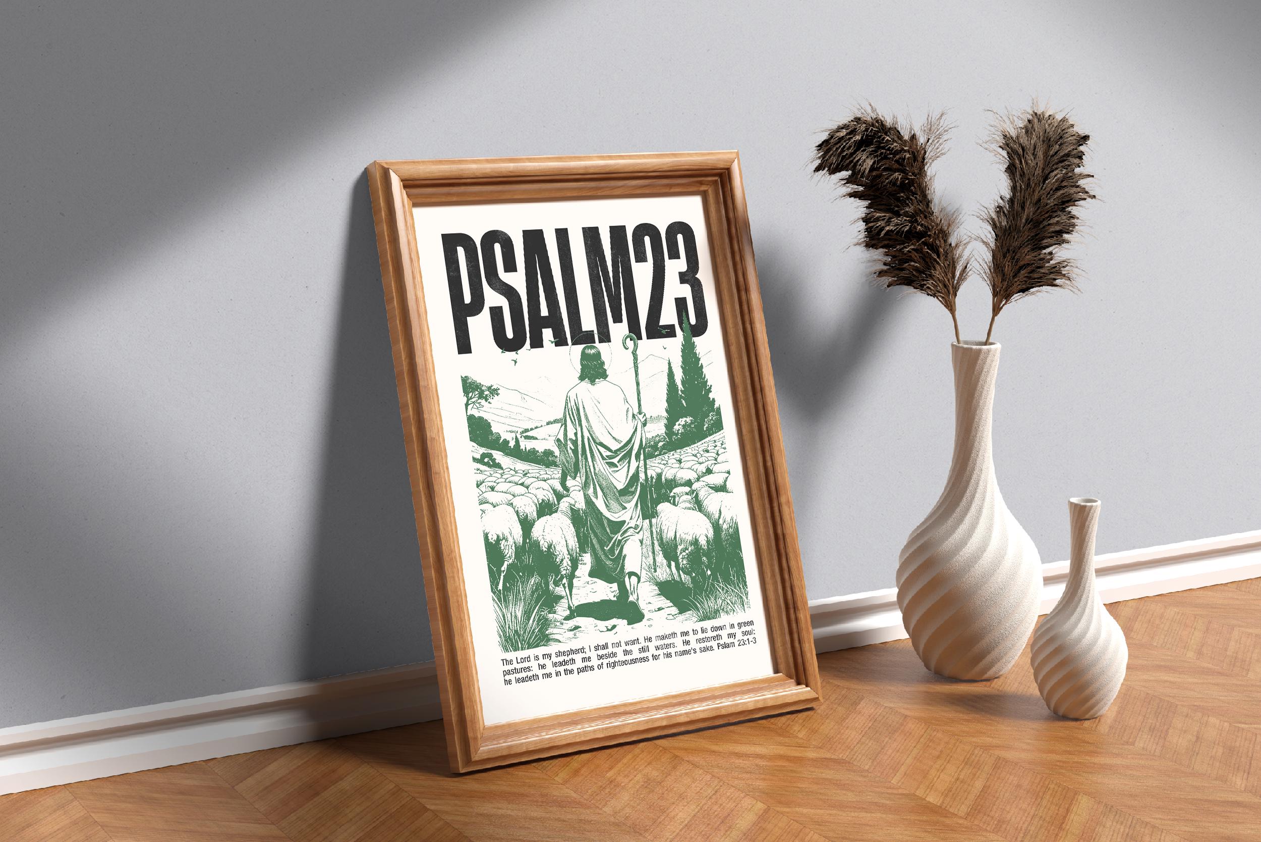 Good Shepherd Poster Psalm 23 Christian Wall Art, Vintage Green Bible ...
