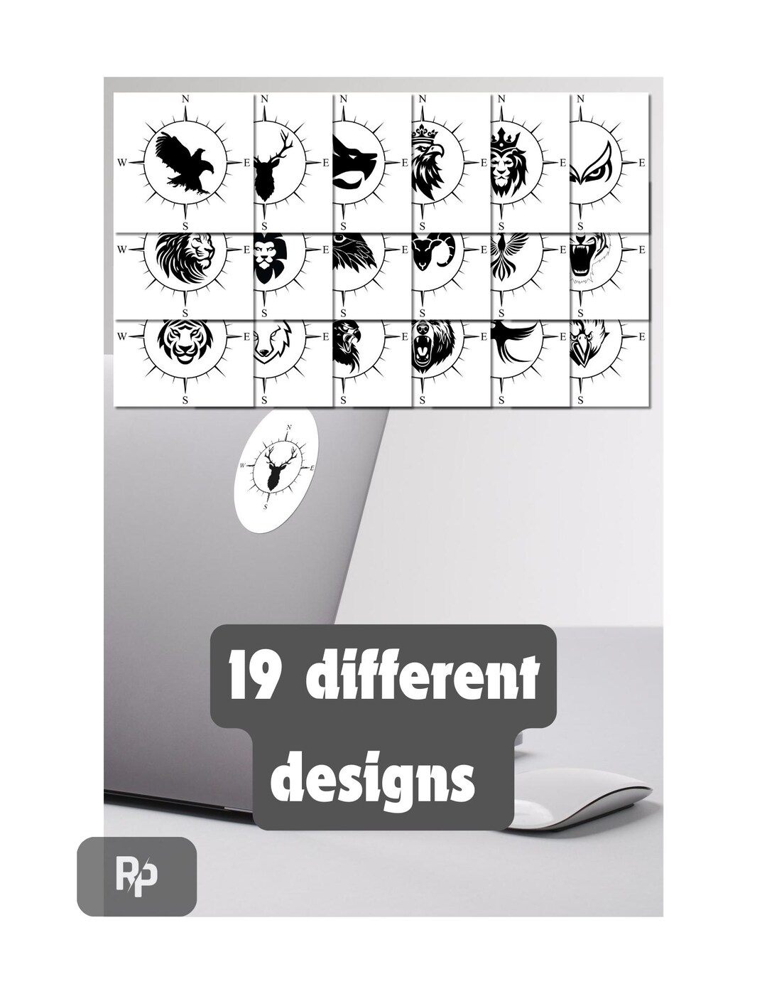 Animal Compass Logo Sticker Pack PDF - Etsy