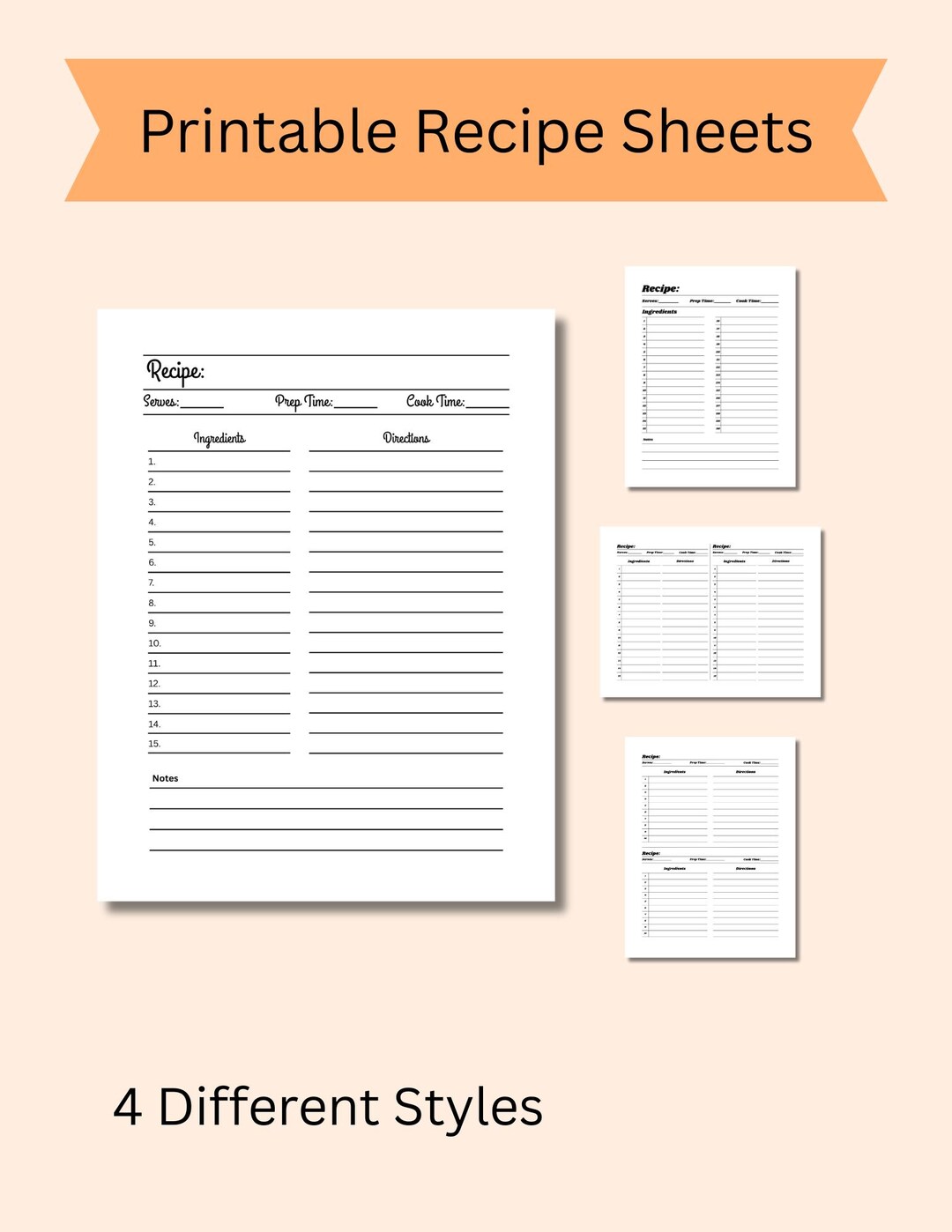 Printable Recipe Template Bundle – 3-pack Digital Download | Full, Half ...
