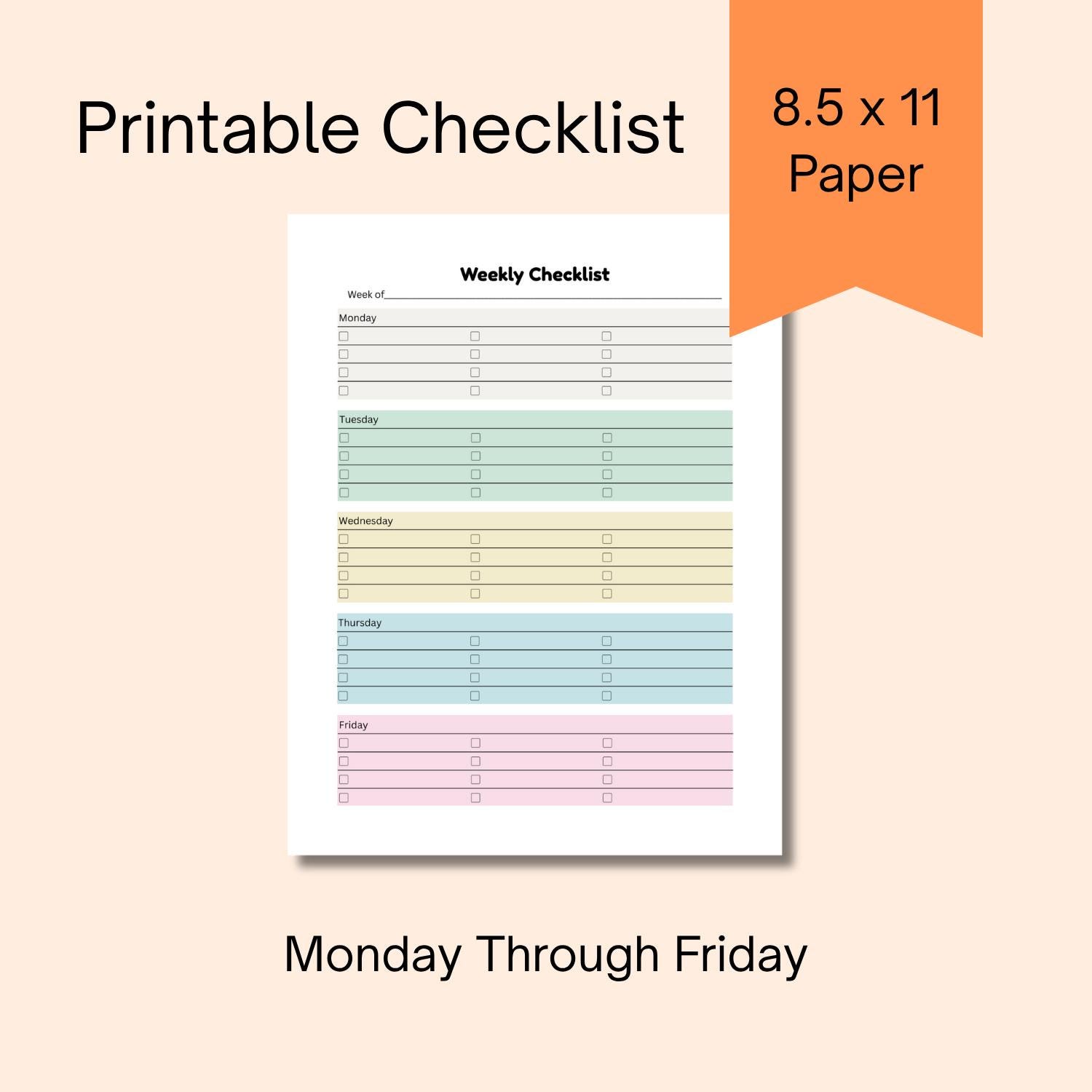 Weekly Checklist Printable | 5 Color Options | Digital Download - Etsy