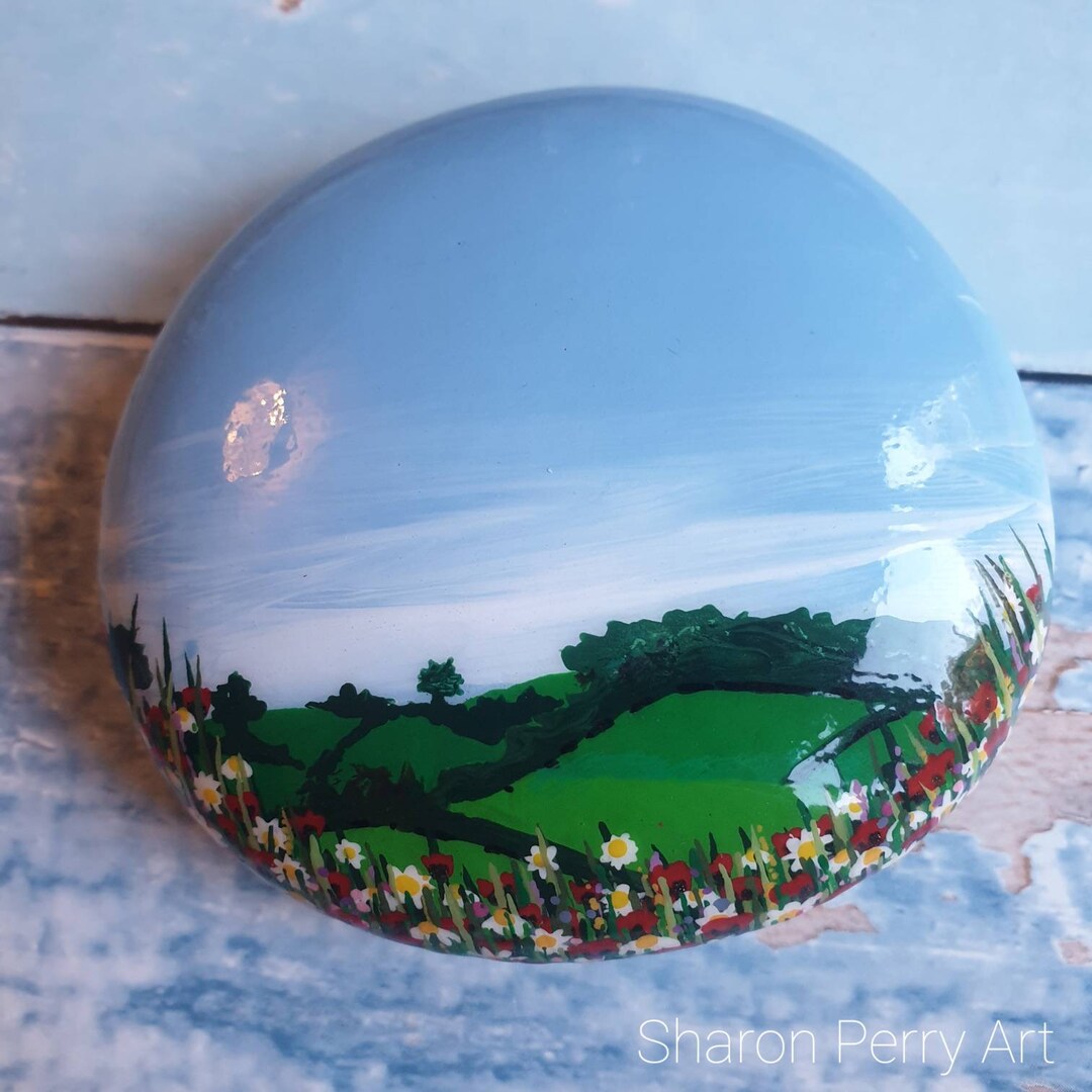 English Countryside Meadow Rock Art, Painted Stone - Etsy